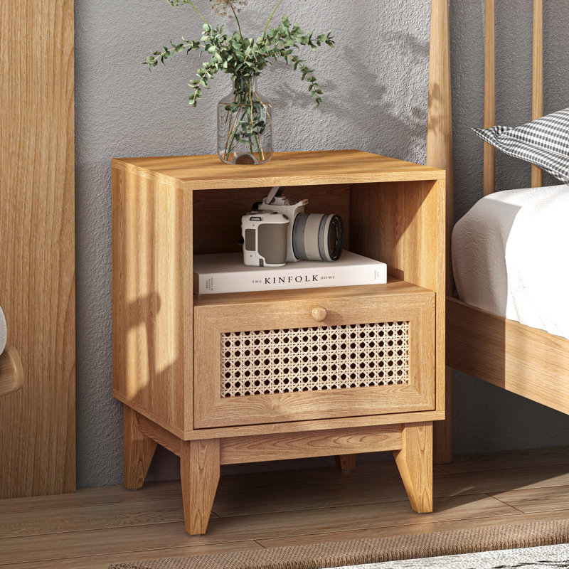 Beachcrest Home Kunkle Wood Rattan Nightstand Set of 2 Reviews Wayfair